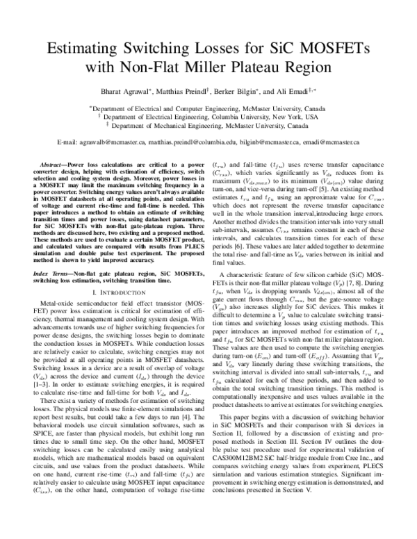 (PDF) Estimating switching losses for SiC MOSFETs with non-flat miller ...