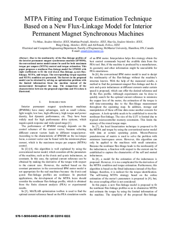 (PDF) MTPA fitting and torque estimation technique based on a new flux-linkage model for ...