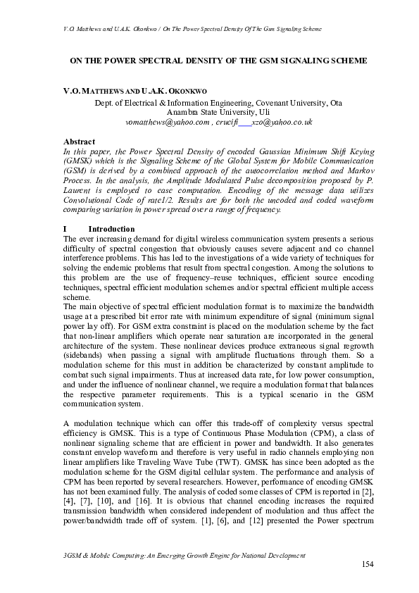 (PDF) On the Power Spectral Density of the GSM Signaling Scheme