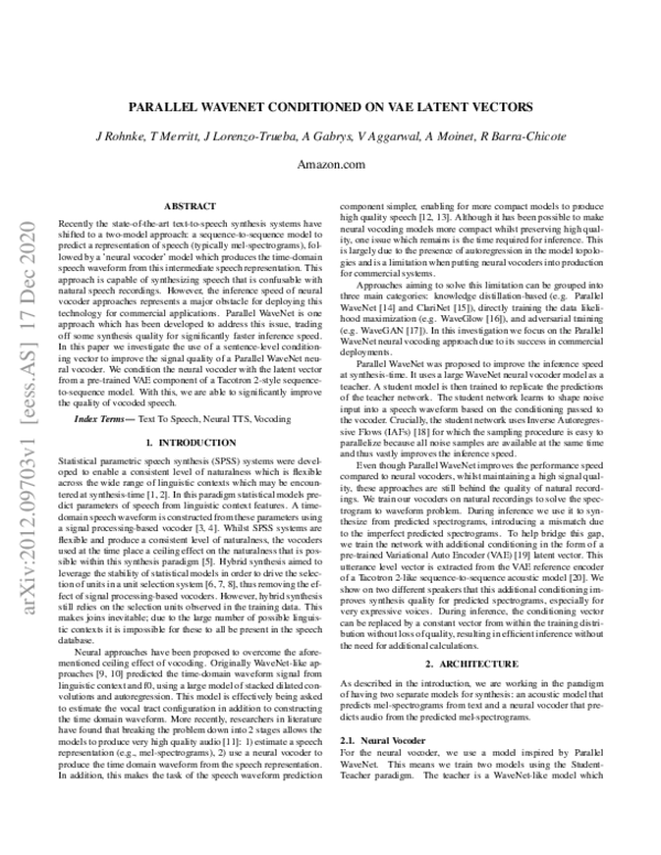 (PDF) Parallel WaveNet conditioned on VAE latent vectors | Roberto ...