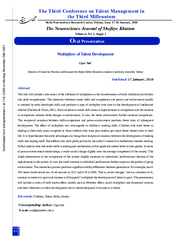 (PDF) Multipliers of Talent Development