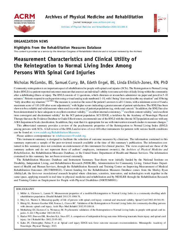 (PDF) Measurement Characteristics and Clinical Utility of the ...