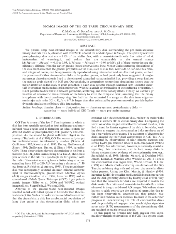 (PDF) NICMOS Images of the GG Tauri Circumbinary Disk