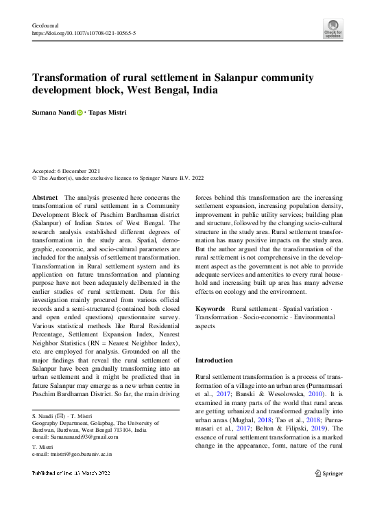 (PDF) Transformation of rural settlement in Salanpur community ...
