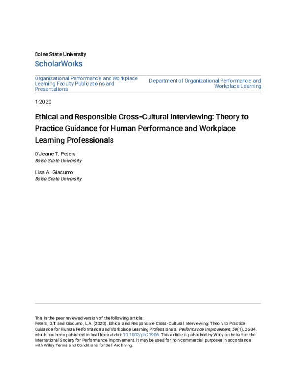 (PDF) Ethical and Responsible Cross‐Cultural Interviewing: Theory to ...