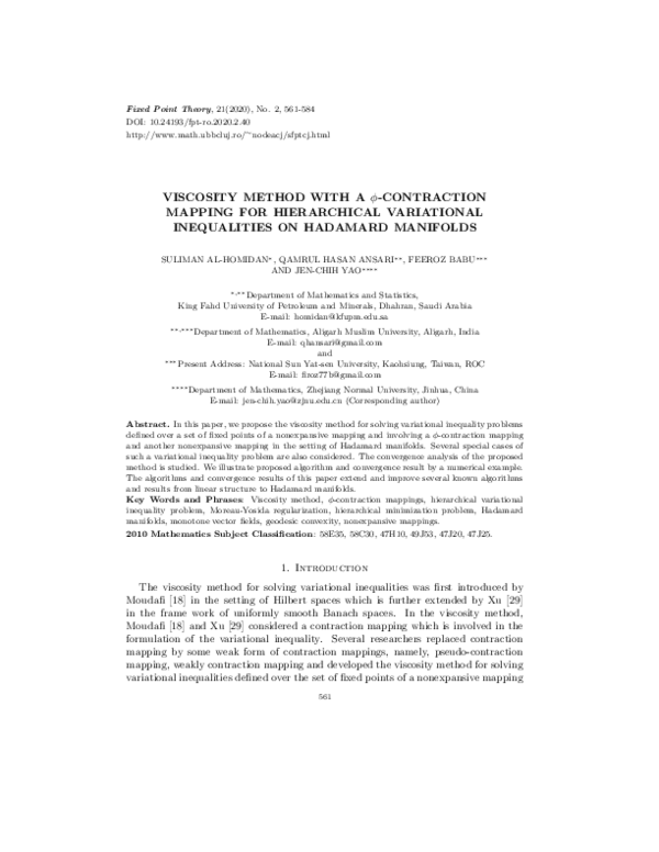 (PDF) Viscosity method with a φ-contraction mapping for hierarchical variational inequalities on ...