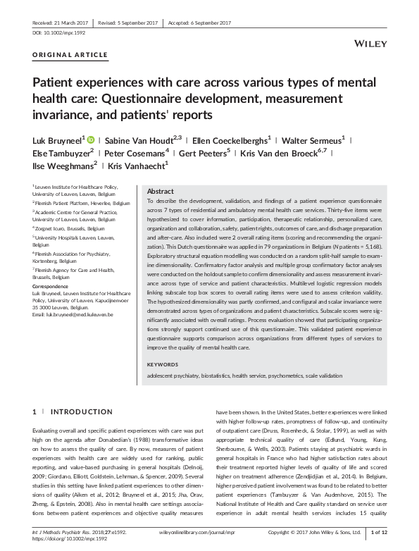 (PDF) Patient experiences with care across various types of mental ...