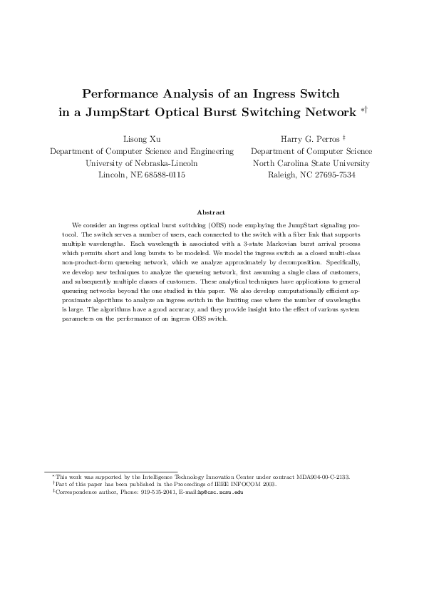 (PDF) Performance analysis of an ingress switch in a JumpStart optical burst switching network