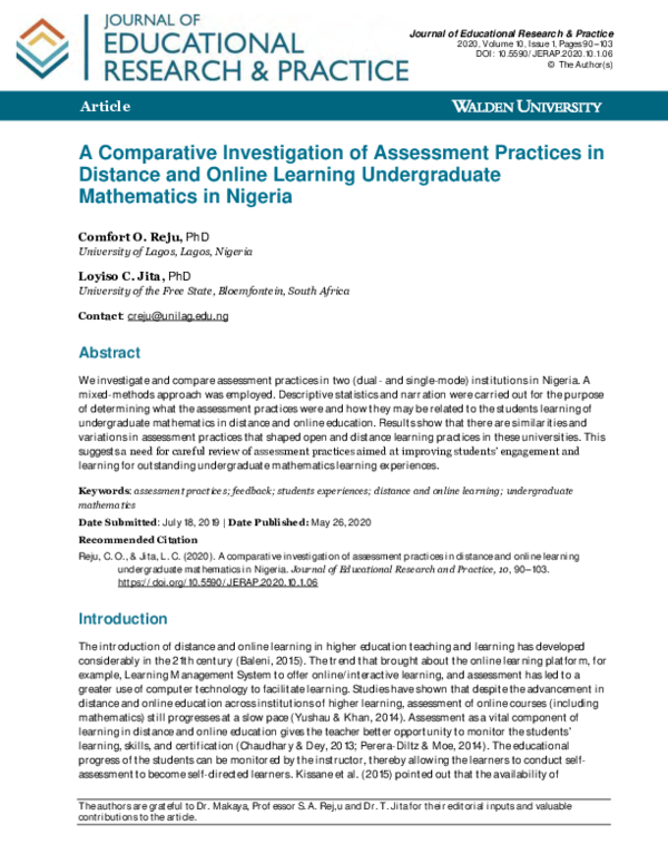 (PDF) A Comparative Investigation of Assessment Practices in Distance ...