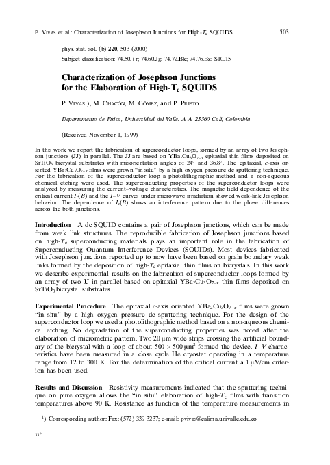 (PDF) Characterization of Josephson Junctions for the Elaboration of ...