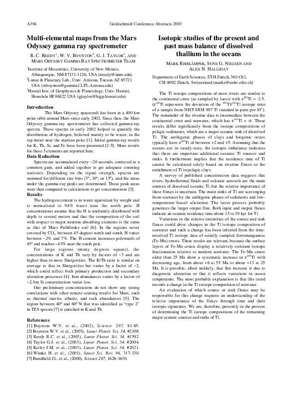 (PDF) Multi-elemental maps from the Mars Odyssey gamma ray spectrometer