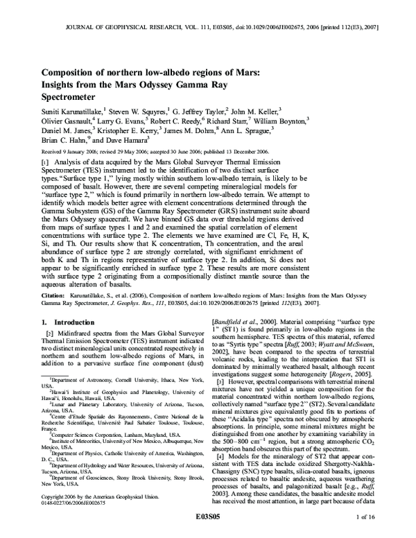 (PDF) Composition of northern low-albedo regions of Mars: Insights from ...