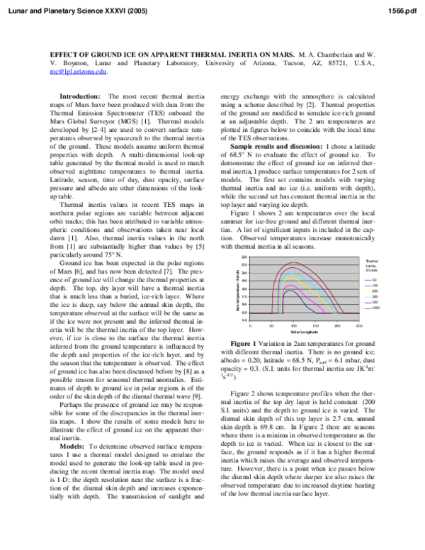 (PDF) Effect of Ground Ice on Apparent Thermal Inertia on Mars