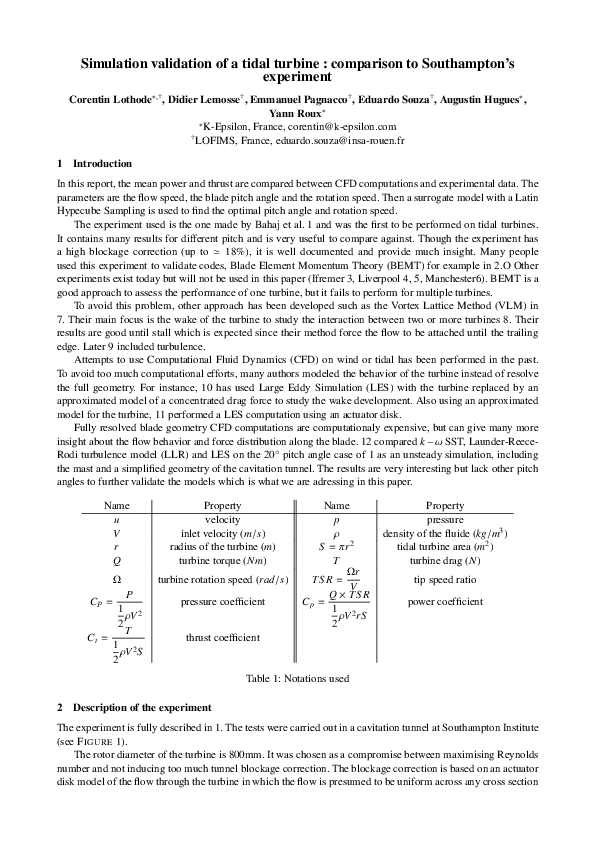 Pdf Simulation Validation Of A Tidal Turbine Comparison To Southamptons Experiment
