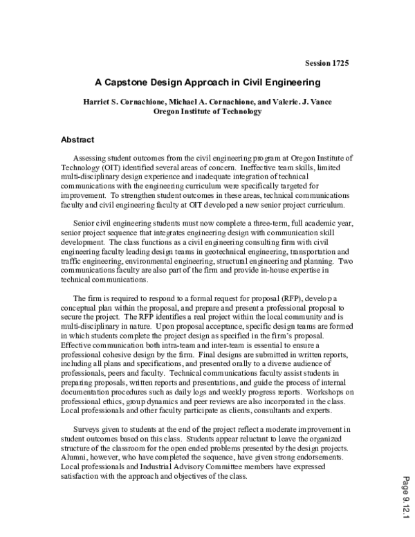 (PDF) A Capstone Design Approach In Civil Engineering