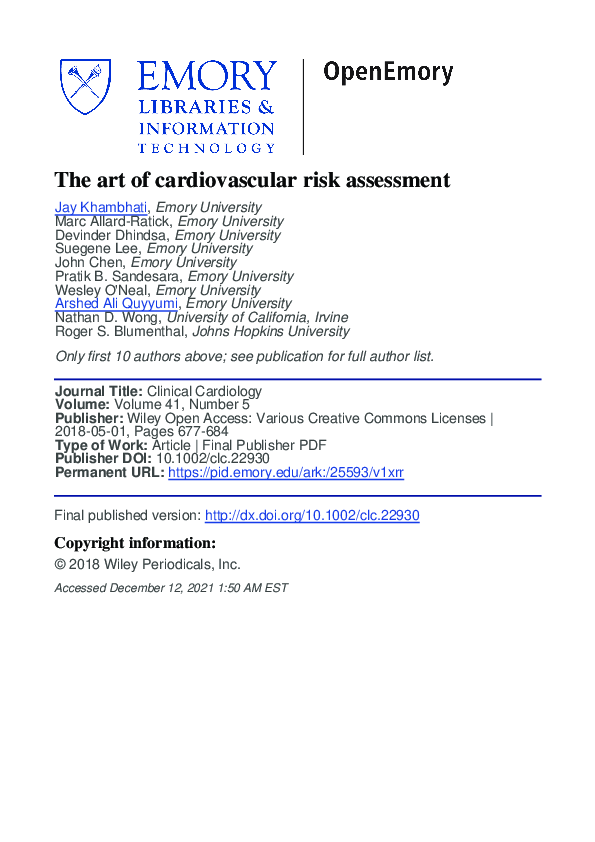 (PDF) The art of cardiovascular risk assessment