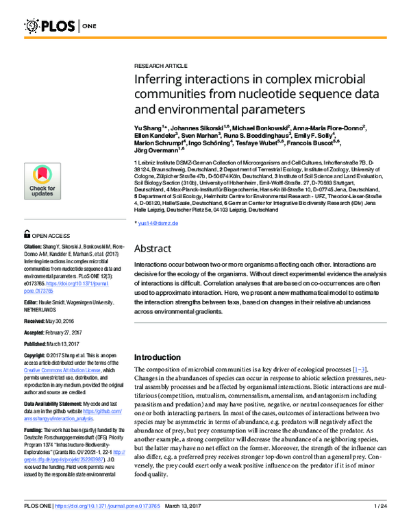(PDF) Inferring interactions in complex microbial communities from nucleotide sequence data and ...