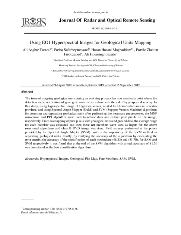(PDF) Using EO1 Hyperspectral images for Geological units mapping