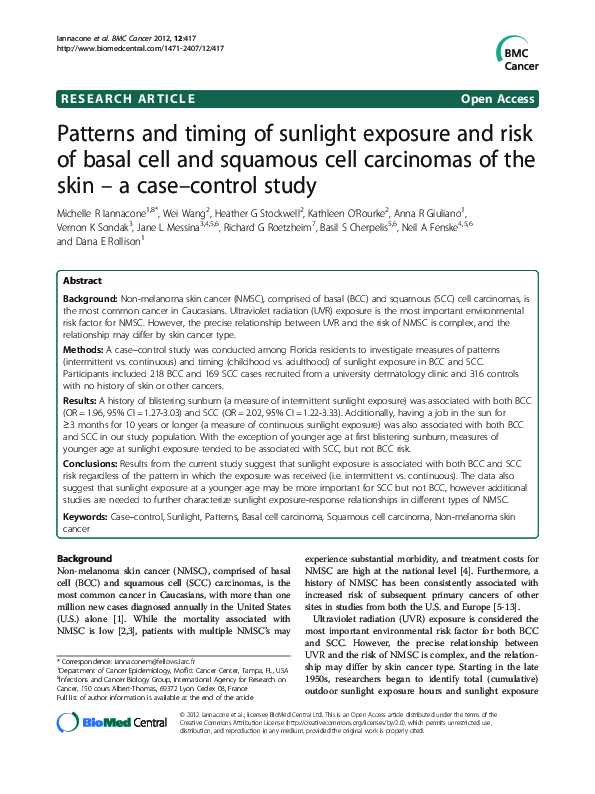 (PDF) Patterns and timing of sunlight exposure and risk of basal cell ...