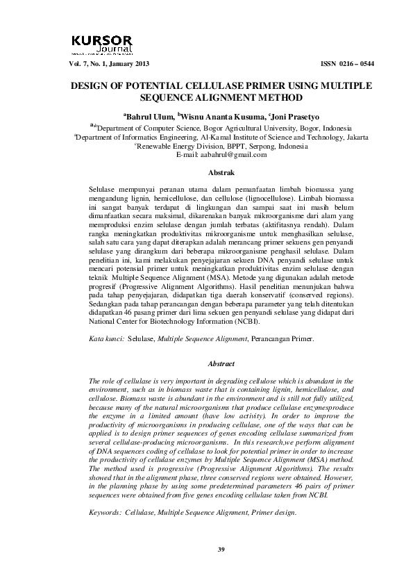 (PDF) Design of Potential Cellulase Primer Using Multiple Sequence ...