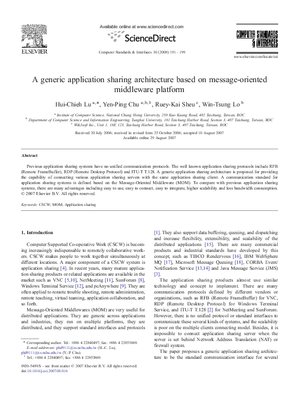 (PDF) A generic application sharing architecture based on message-oriented middleware platform