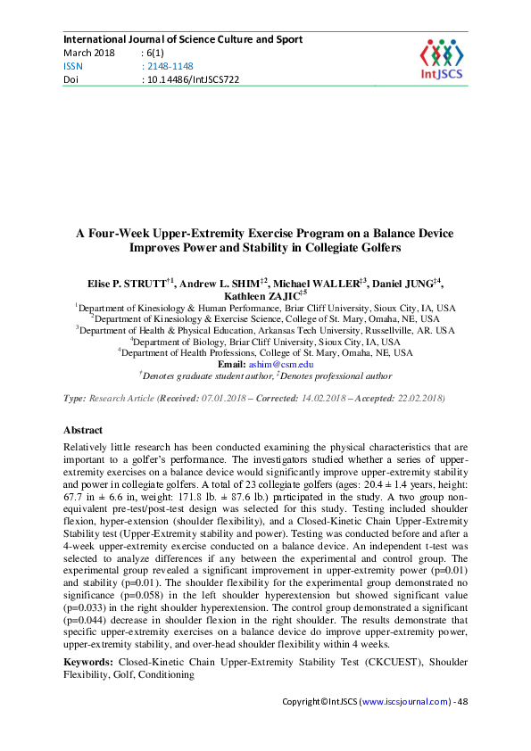 (PDF) A Four-Week Upper-Extremity Exercise Program on a Balance Device ...