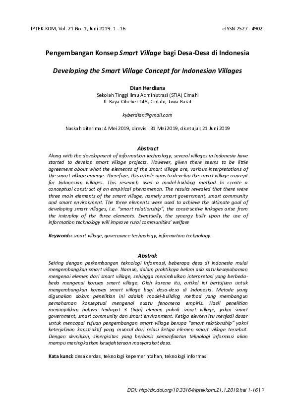 (PDF) Pengembangan Konsep Smart Village Bagi Desa-Desa di Indonesia ...