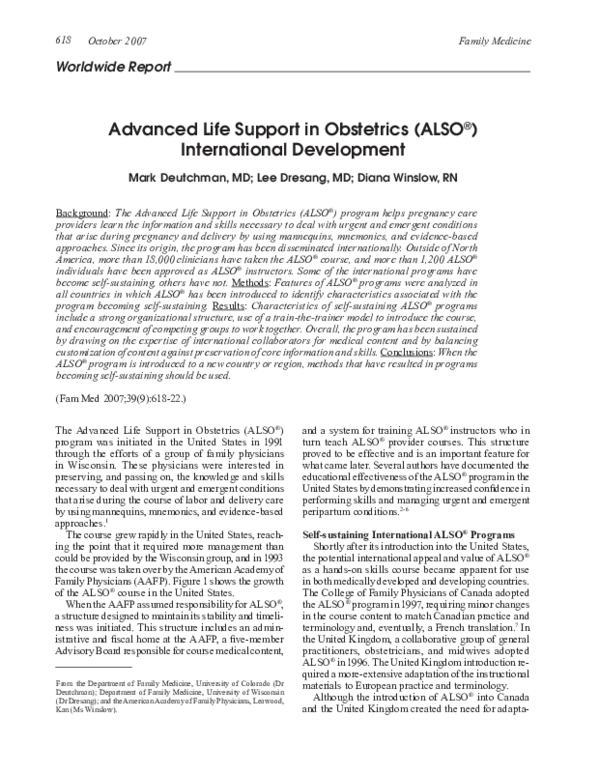 (PDF) Advanced Life Support in Obstetrics (ALSO ® ) International ...