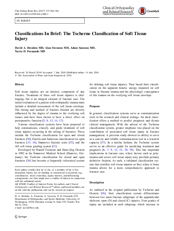(PDF) Classifications In Brief: The Tscherne Classification of Soft ...