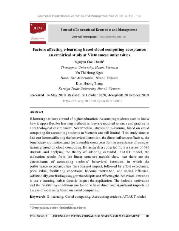 (PDF) Factors affecting e-learning based cloud computing acceptance: an empirical study at ...