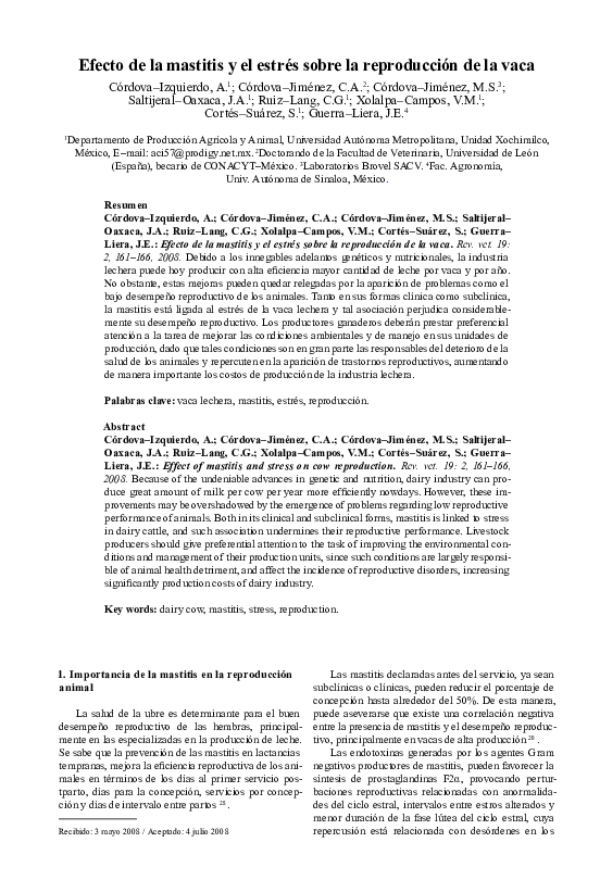 (PDF) Efecto de la mastitis y el estrés sobre la reproducción de la vaca