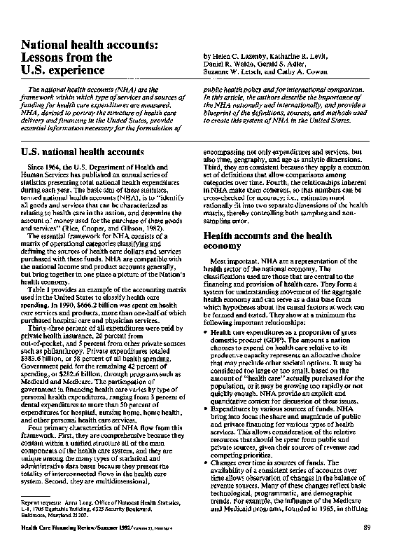 (PDF) National health accounts: lessons from the U.S. experience