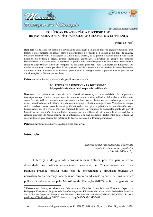(PDF) Políticas de atenção à diversidade: do pagamento da dívida social ...