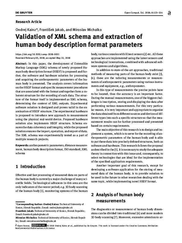 Pdf Validation Of Xml Schema And Extraction Of Human Body Description Format Parameters