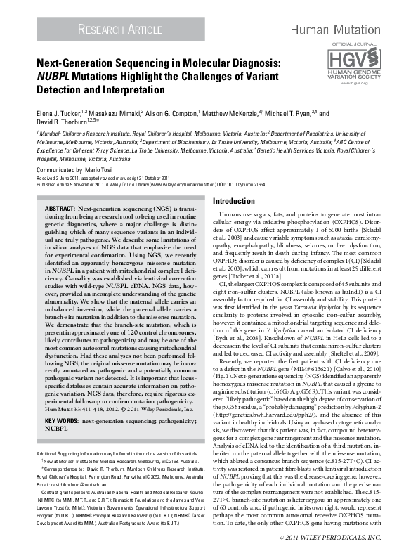 (PDF) Next-generation sequencing in molecular diagnosis: NUBPL ...