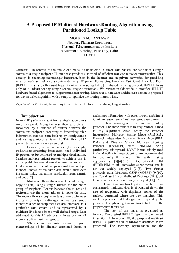Pdf A Proposed Ip Multicast Hardware Routing Algorithm Using Partitioned Lookup Table