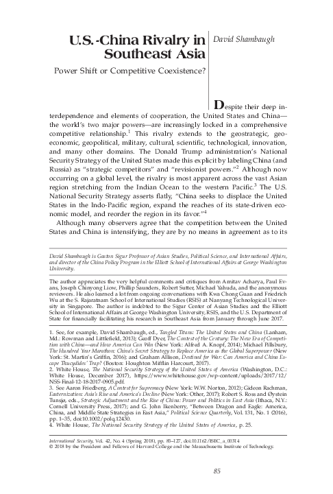 (PDF) U.S.-China Rivalry in Southeast Asia: Power Shift or Competitive ...