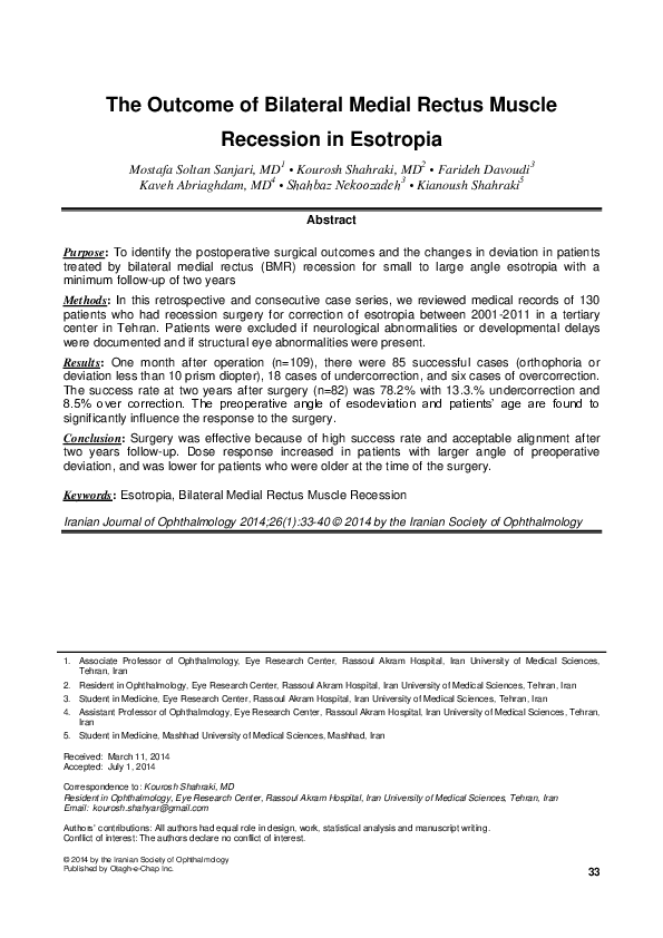 (PDF) The Outcome of Bilateral Medial Rectus Muscle Recession in Esotropia