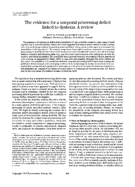 (PDF) The evidence for a temporal processing deficit linked to dyslexia ...