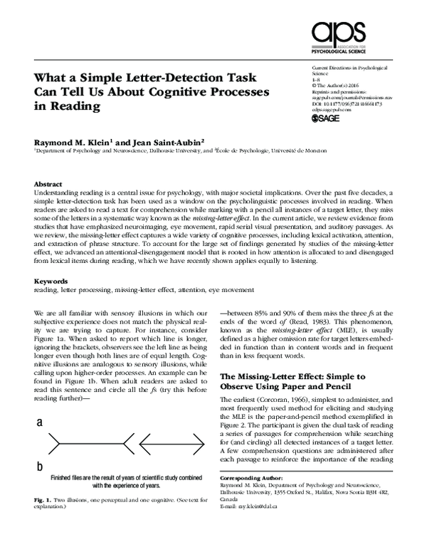 (PDF) What a Simple Letter-Detection Task Can Tell Us About Cognitive ...