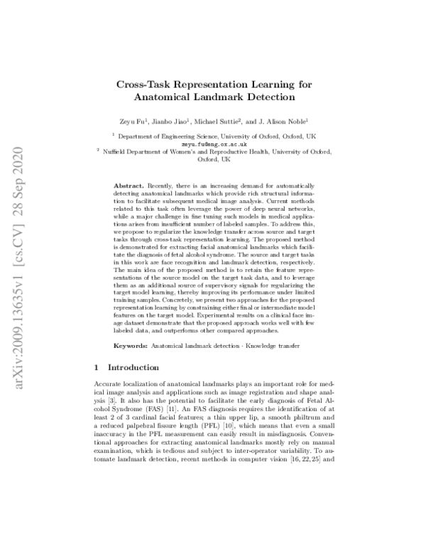 (PDF) Cross-Task Representation Learning for Anatomical Landmark Detection