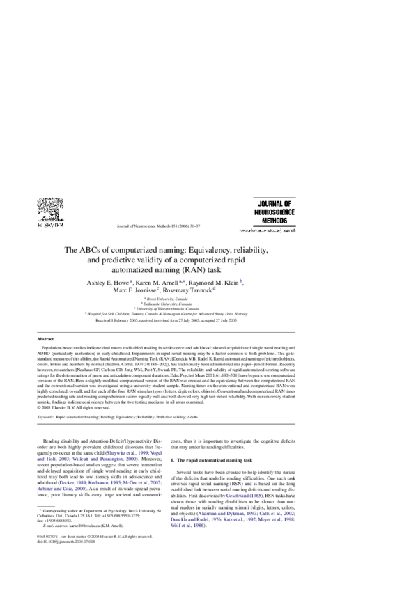 (PDF) The ABCs of computerized naming: Equivalency, reliability, and predictive validity of a ...