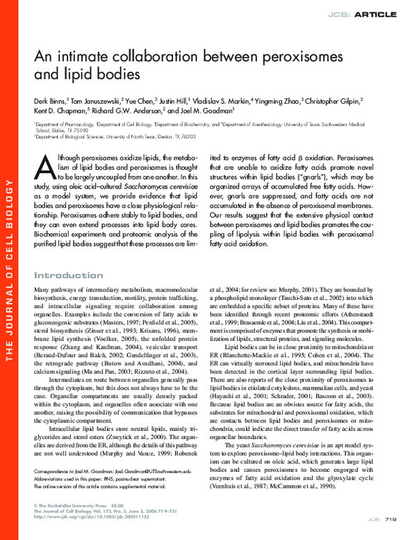 (PDF) An intimate collaboration between peroxisomes and lipid bodies ...