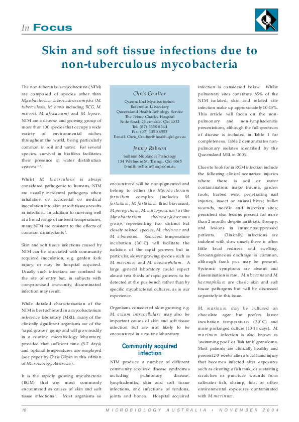 (PDF) Skin and Soft Tissue Infections Due to Non-Tuberculous Mycobacteria