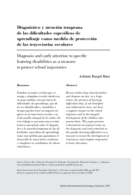 (PDF) Diagnóstico y atención temprana de las dificultades específicas de aprendizaje como medida ...