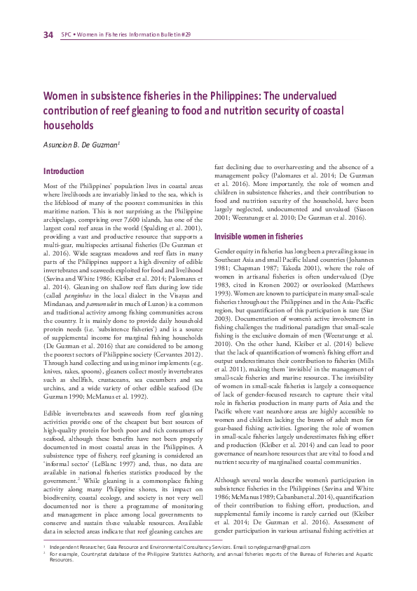 (PDF) Women in subsistence fisheries in the Philippines: The ...