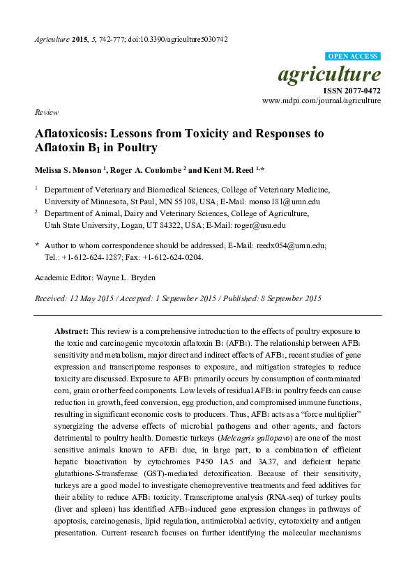 (PDF) Aflatoxicosis: Lessons from Toxicity and Responses to Aflatoxin ...