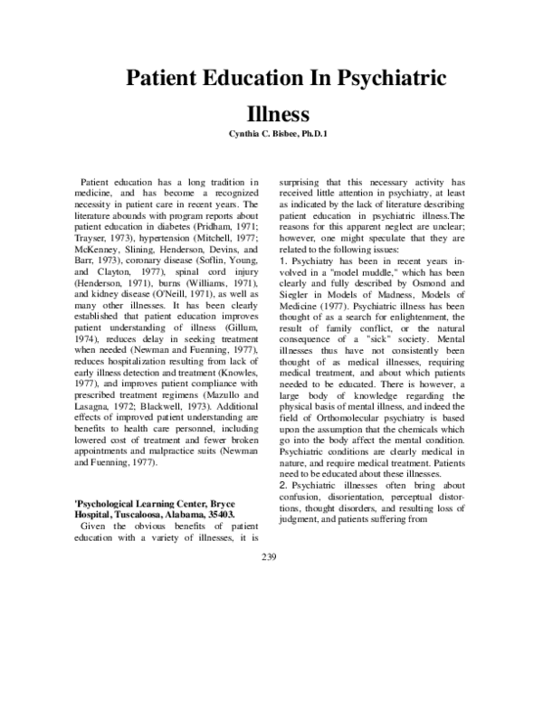 (PDF) Patient Education In Psychiatric Illness