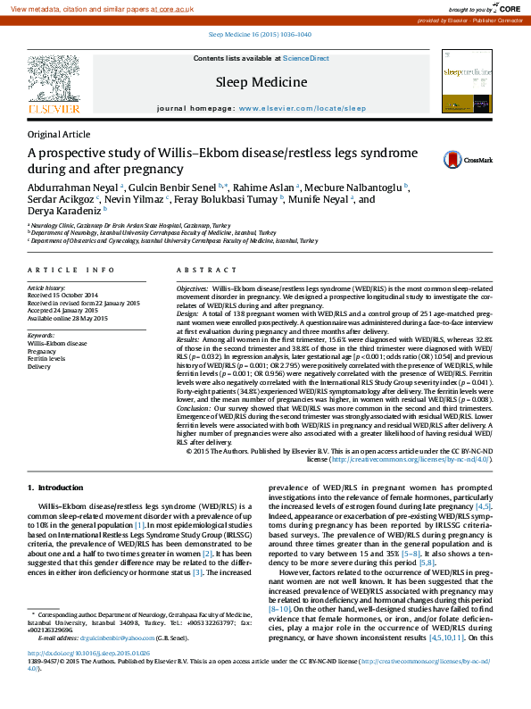 (PDF) A prospective study of Willis-Ekbom disease/restless legs ...