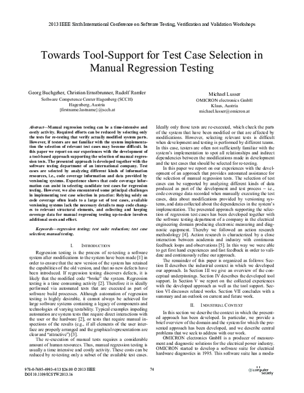 (PDF) Towards Tool-Support for Test Case Selection in Manual Regression ...